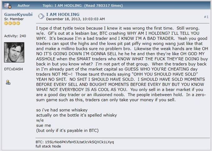 "HODL" Meme Now Dates Back to Very First Bitcoin Transaction - U.Today