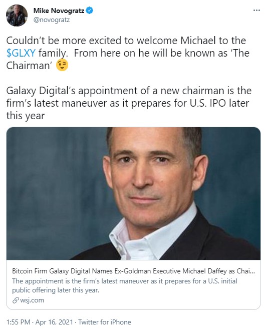 Bitcoin Fund Galaxy Digital Hires Ex-Goldman Sachs Michael Daffey to ...