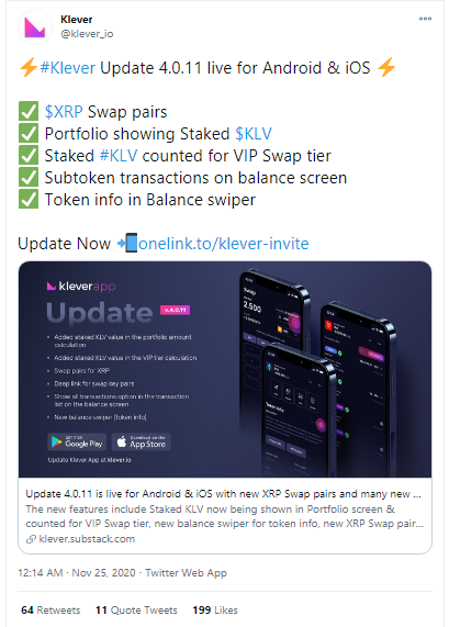 XRP Pairs, KLV Staking Update, Interface Tweaks: Klever App Releases ...