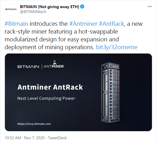 Bitcoin (BTC) Miner Producer Bitmain Releases New Miner, AntRack. It ...