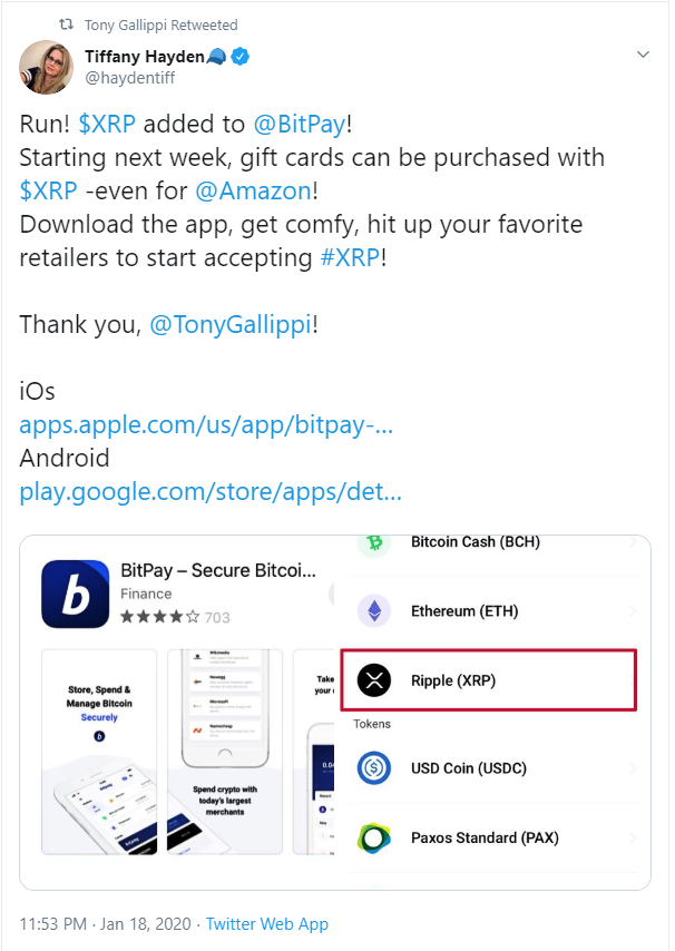 Ripple’s XRP to Get Accepted by Amazon via BitPay Gift Cards