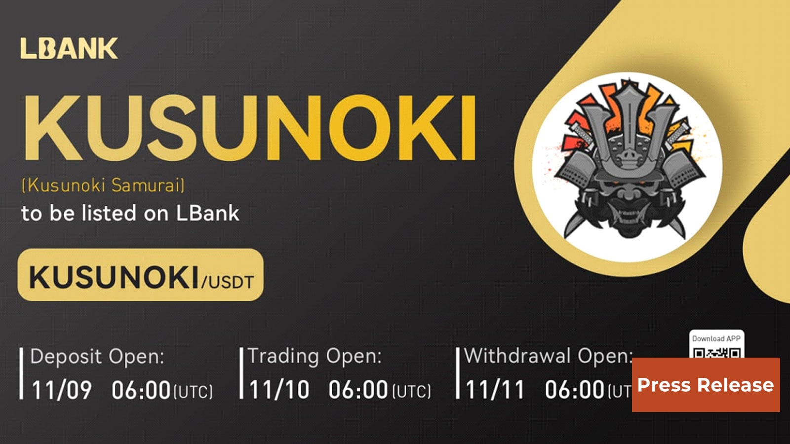 LBank Exchange Will List Kusunoki Samurai (KUSUNOKI) on November 10, 2022